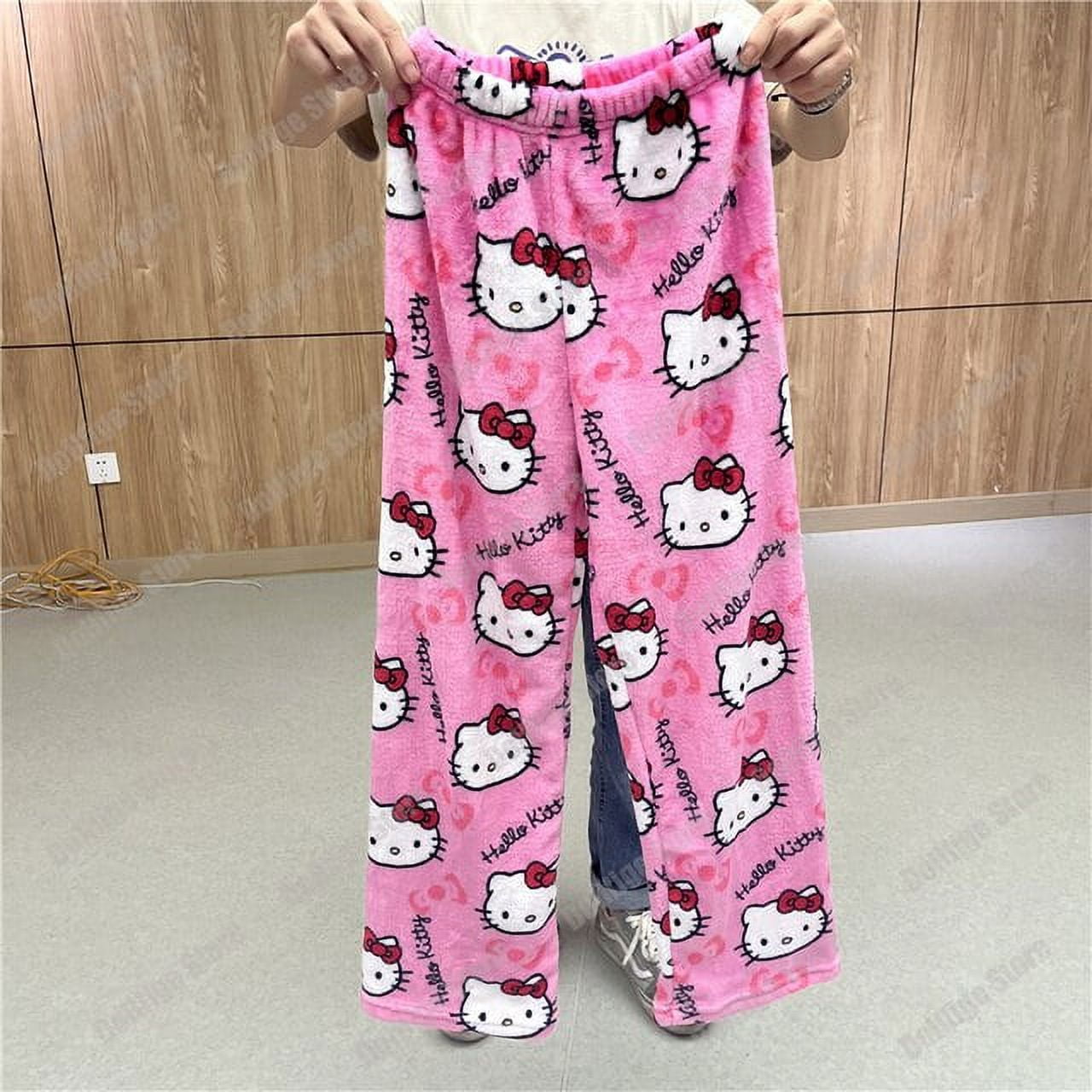 Sanrio Hello Kitty Pajamas Black Pink Flannel Women Warm Woolen ...