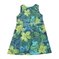 Blue Green Flowers Leaves Hawaii Style Sleeveless Dress A-Line One ...