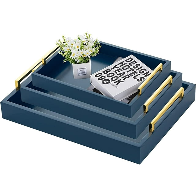Hanobe Blue Decorative Trays for Coffee Table Large Ottoman Tray for ...