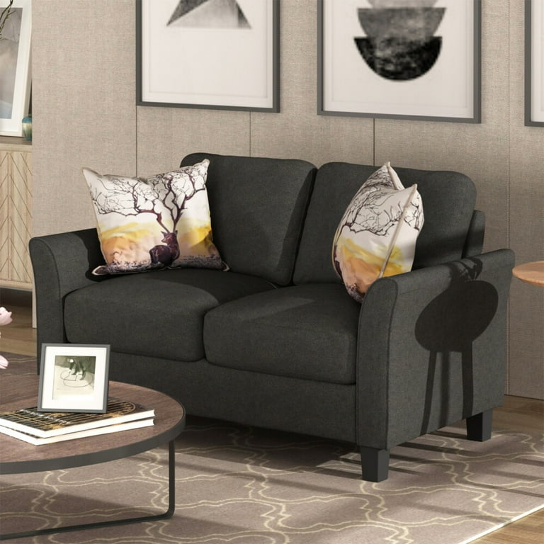 Tcbosik Love Seat Sofa Linen Double Seat Sofa Chair Two Seater Sofa For Home Office Living Room Black Walmart
