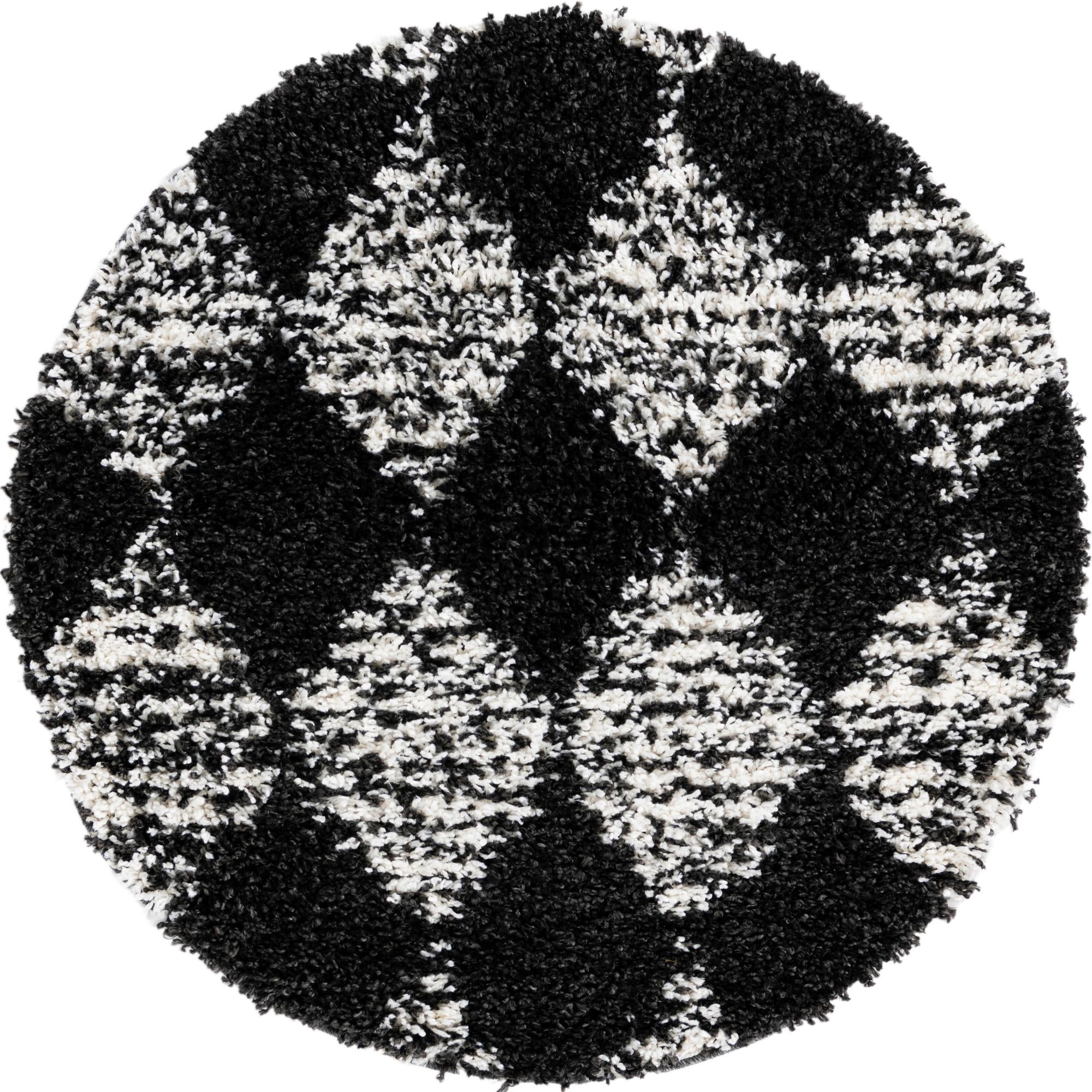 Rugs.com Serenity Shag Collection Rug – 3 Ft Round Black And White Shag ...