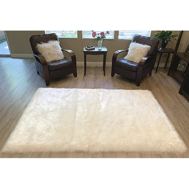 Lambzy Faux Sheepskin Rectangular Fluffy Shag Area Rug 5’x8’ feet ...