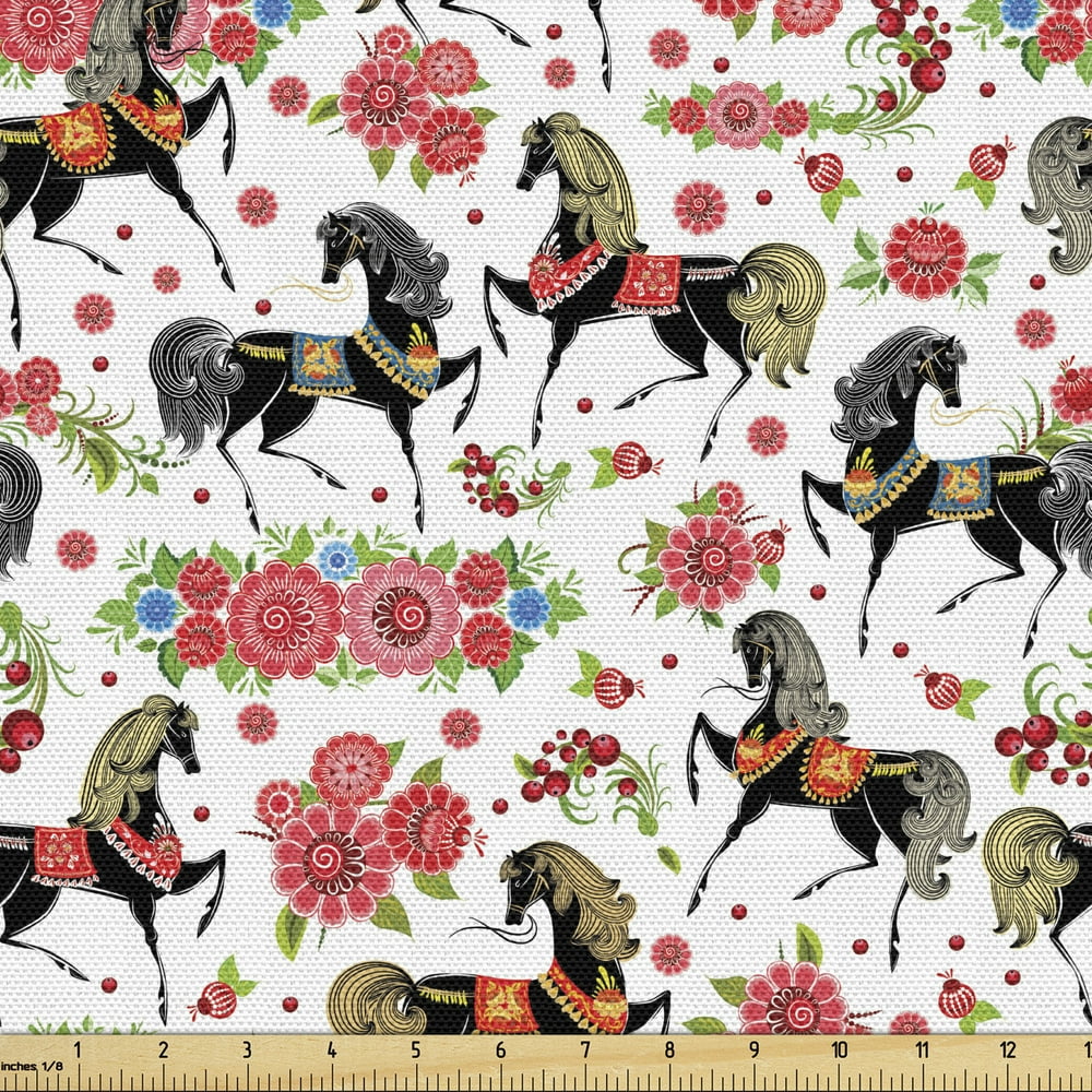 Horses Sofa Upholstery Fabric by the Yard Abstract Floral Arrangement ... Horses Sofa Upholstery Fabric by the Yard Abstract Floral Arrangement ...