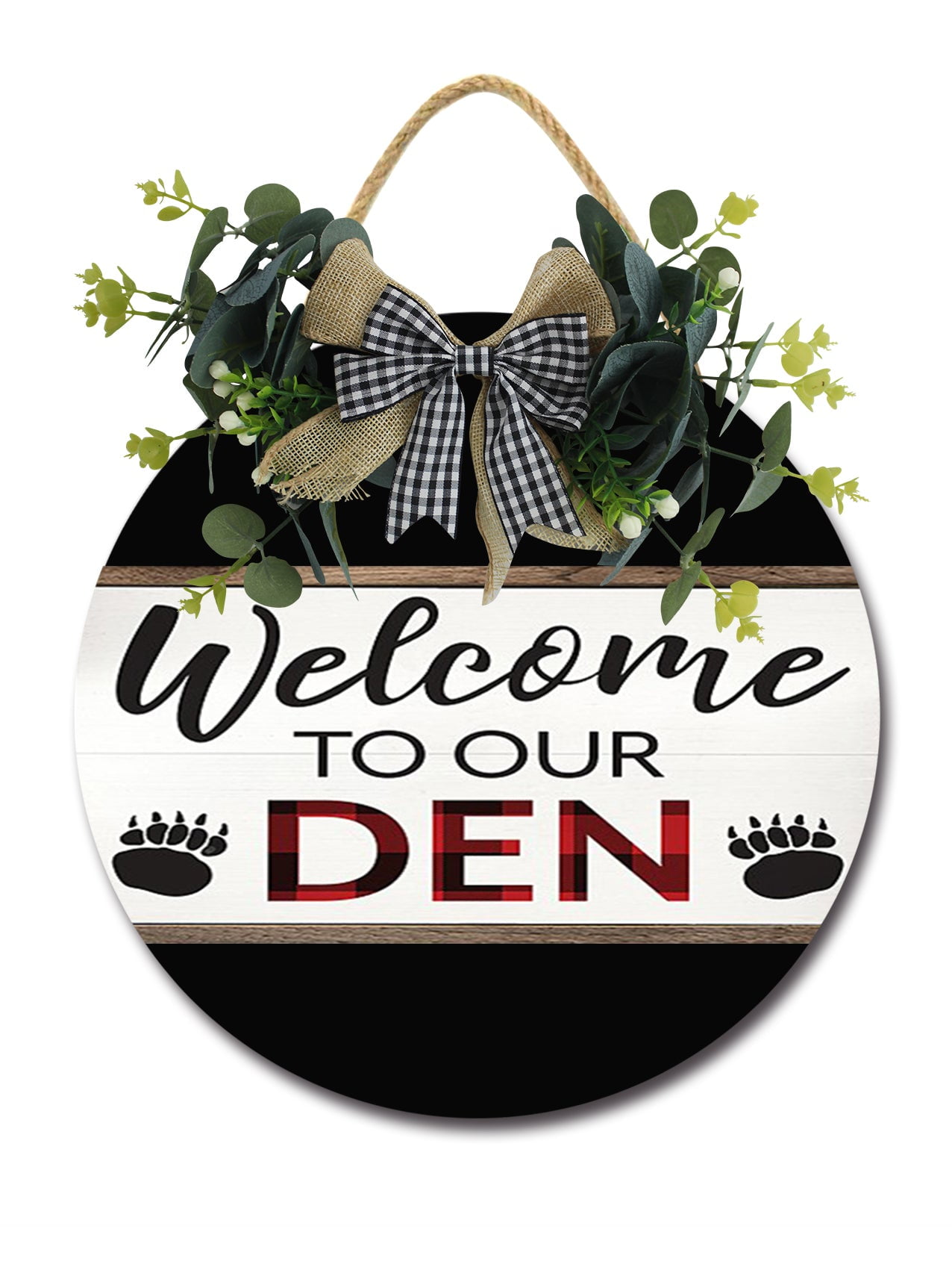 Welcome To Our Den Door Sign Home Decor Round Wood Wreaths Wall Hanging ...