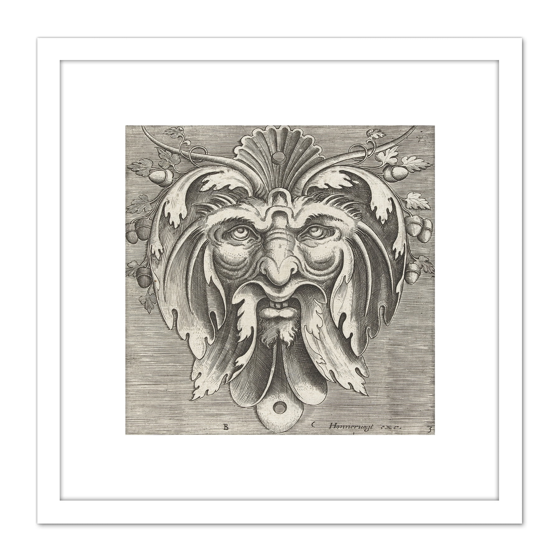 Huys 1555 Decorative Ornamental Mask Design Engraving 8X8 Inch Square ...