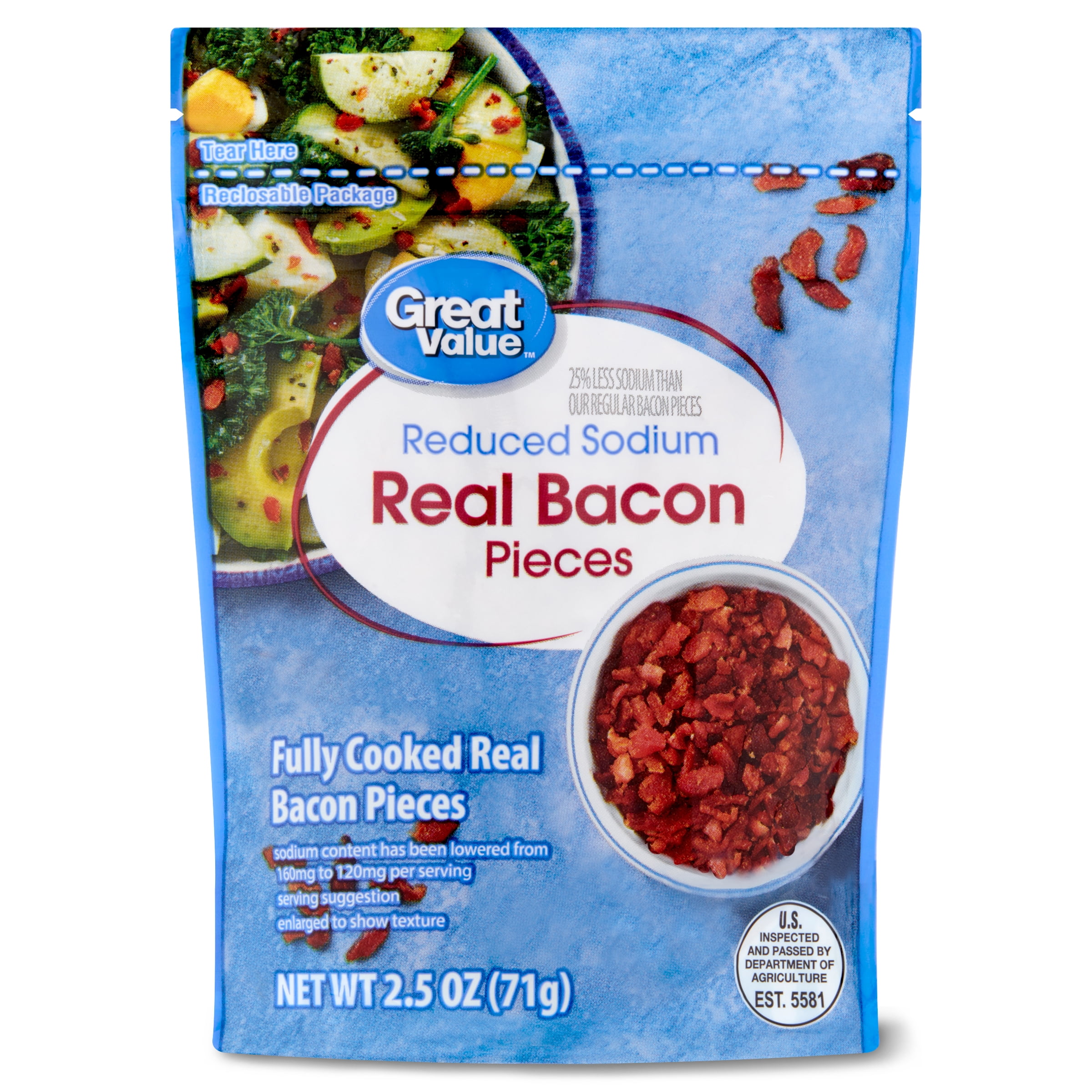 Great Value Reduced Sodium Real Bacon Pieces, 2.5 oz - Walmart.com