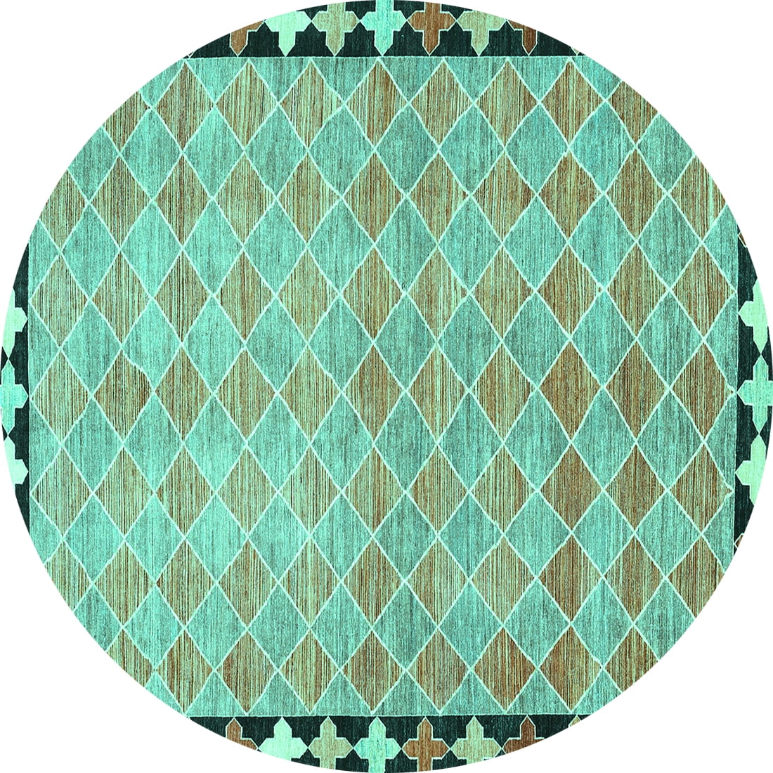 Ahgly Company Machine Washable Indoor Round Southwestern Turquoise Blue ...