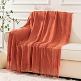 Orange Throw Blanket with Fringe,Salmon Knit Bed Throws,Fall Blanket ...