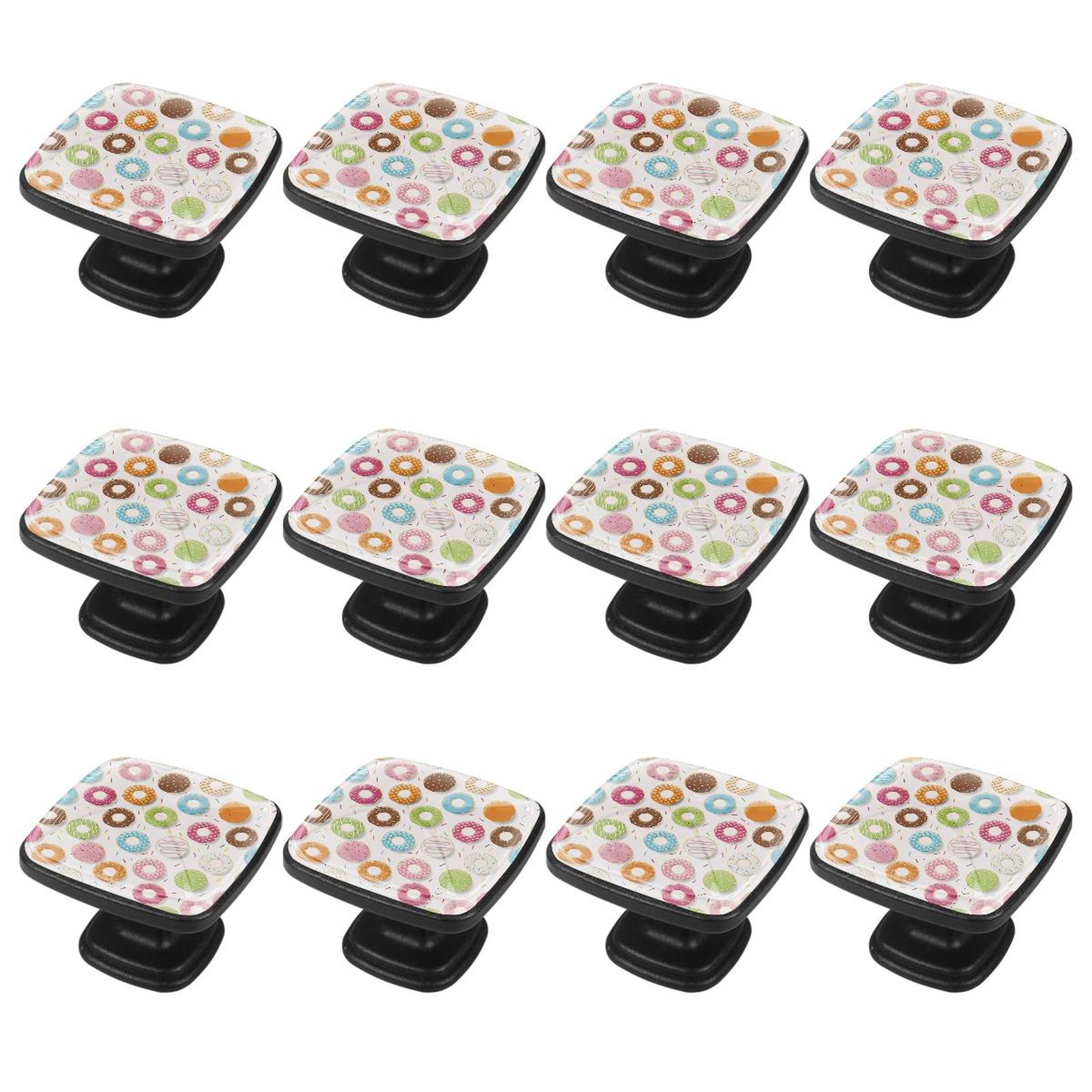 12 Pcs Cabinet Handle Drawer Pulls Colorful Tasty Donuts Knobs with ...