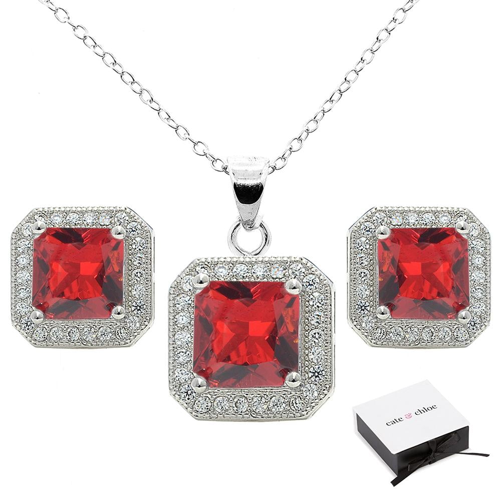 Cate & Chloe Londyn Jewelry Set, 18k White Gold Ruby Gemstone Pendant ...