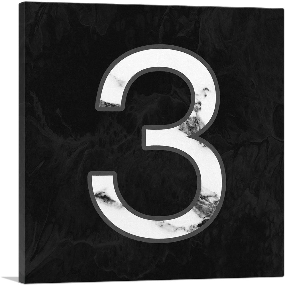ARTCANVAS Classy Black White Marble Alphabet Number 3 Three Numeral ...