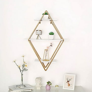 Creative Co-Op Wood and Gold Diamond Wall Shelf - Walmart.com