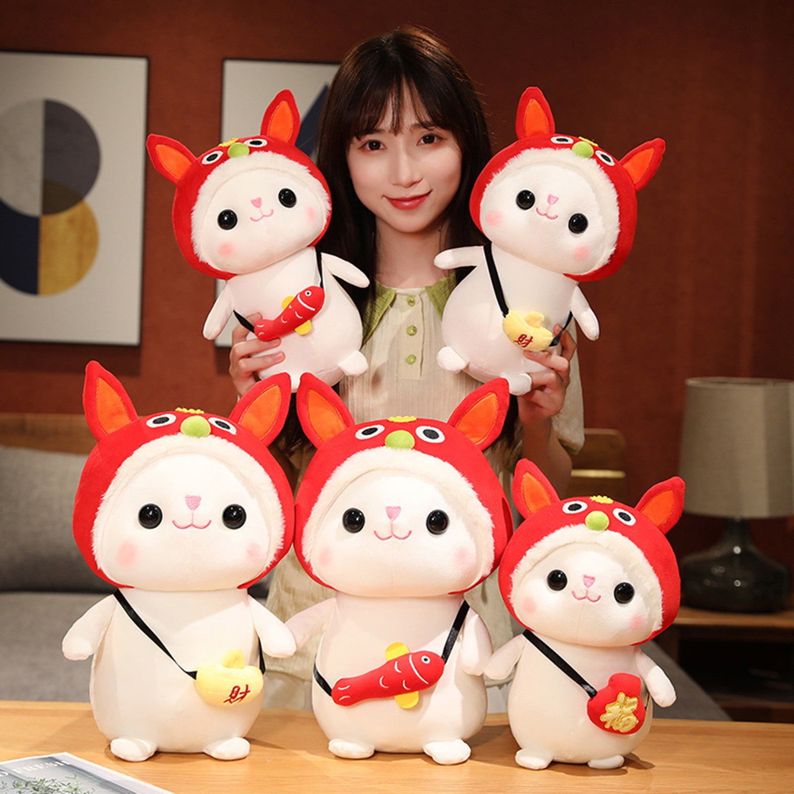 Biplut Rabbit Doll Festive Lovely Lion Hat Fortune Bag Small Fish ...