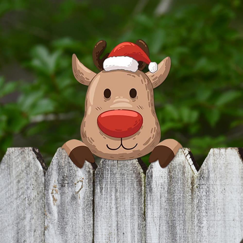 Christmas Yard Art Fence Peeker, Reindeer Fence Peeker, Xmas Decoration ...