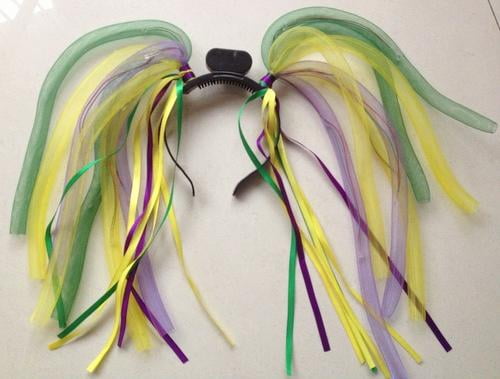 Purple, Green and Yellow Noodle Head Bopper with Purple Headband and ...