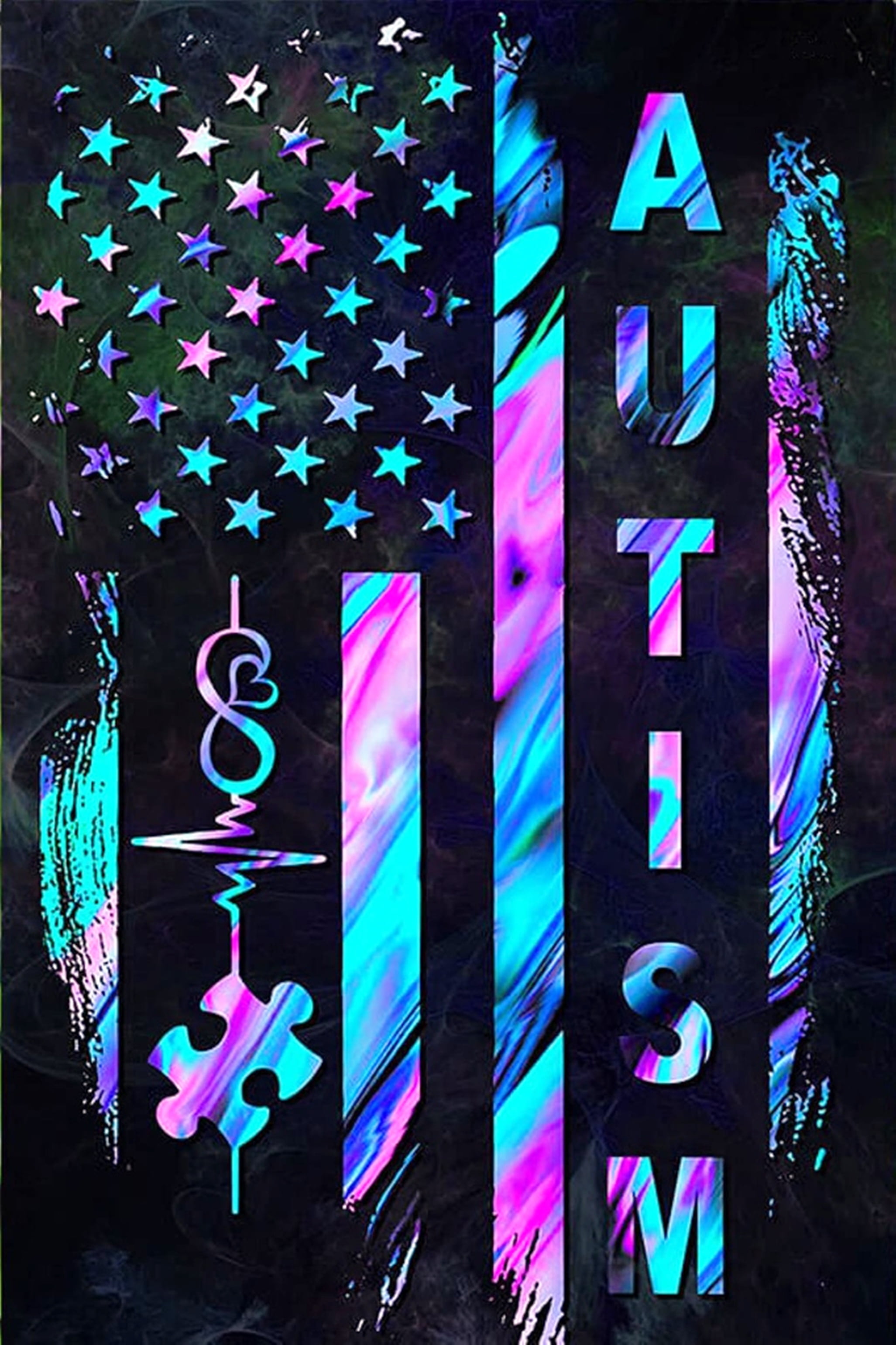 Autism Puzzle Piece American Flag Sublimated Double Sided Deluxe Garden ...