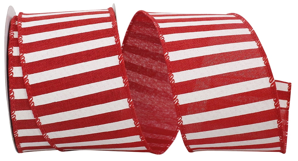 Reliant Ribbon - 92228W-065-40F, Railroad Stripe Wired Edge Ribbon, Red ...
