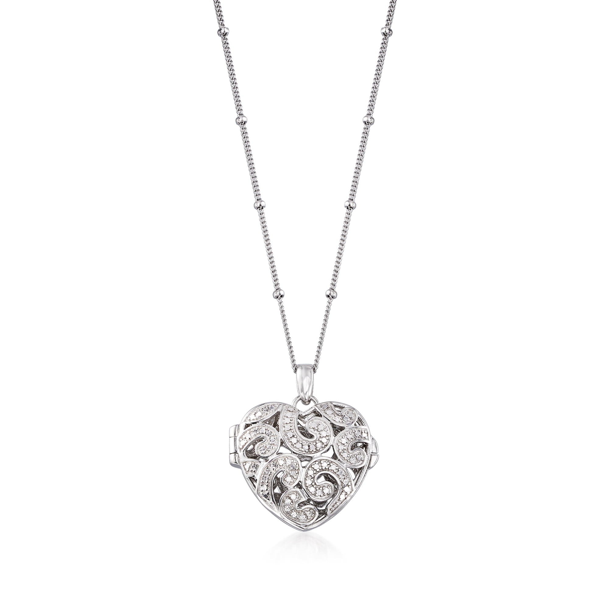 Ross-Simons - Ross-Simons Sterling Silver Heart Locket Pendant Necklace ...