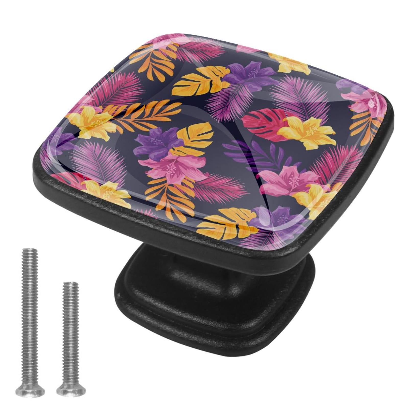 4 Pcs Cabinet Handle Drawer Pulls Purple Pink Leaves Knobs with Screws Square Furniture Office ...