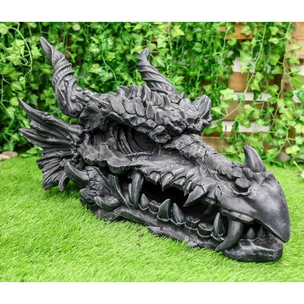 Oversized Giant 27"L Dragon Black Fossil Skull With Horns Grendel Drake ...