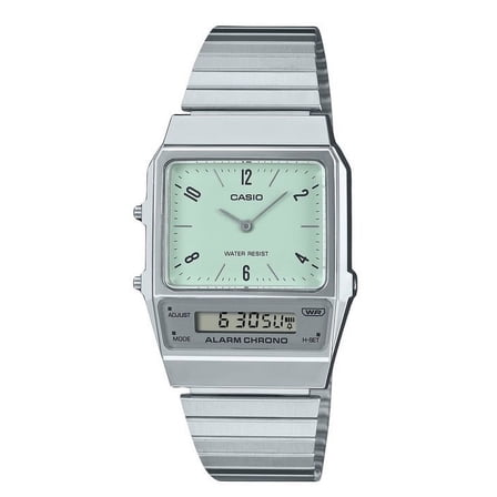 Casio Vintage Analog Digital Stainless Steel Mesh Bracelet Silver Dial ...