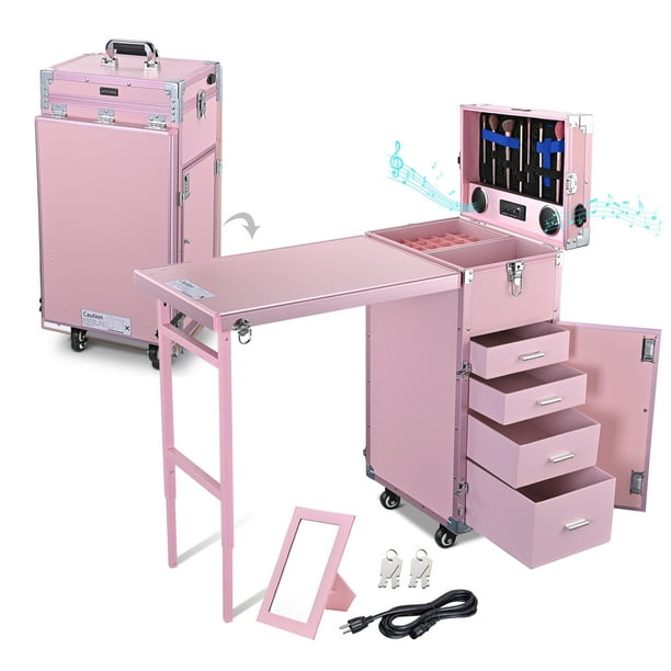 Byootique Nail Desk Mobile Station Rolling Makeup Train Case Manicure ...