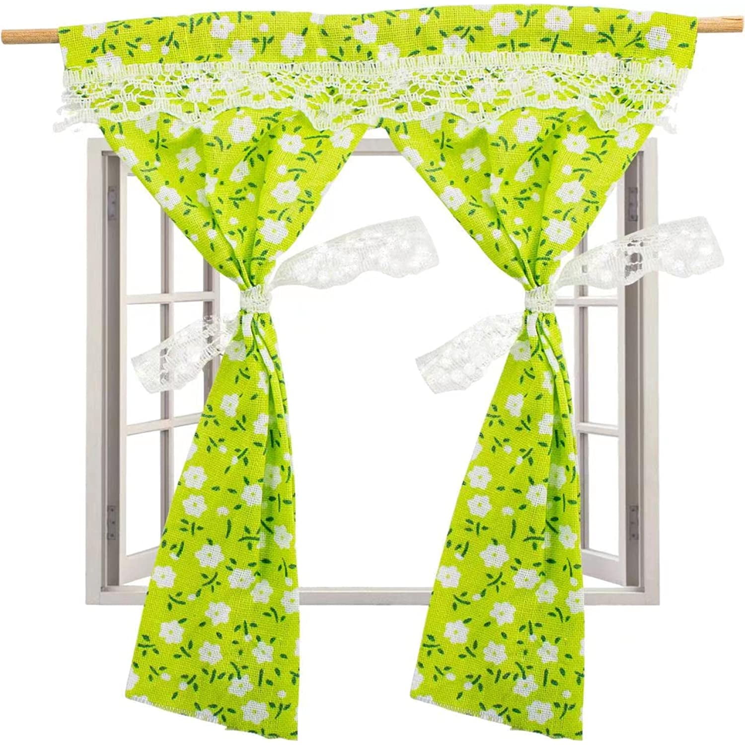 Holzlrgus 2 Pcs Miniature Curtain with Lace Mini Plaid Window Curtains ...