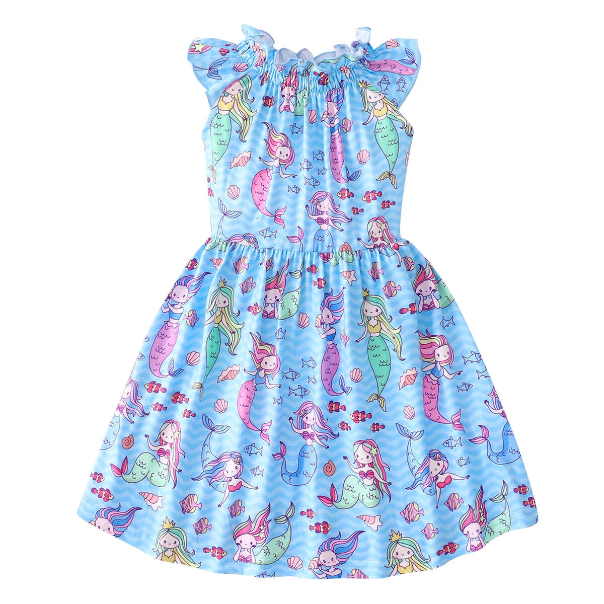 Toddler Girls Spring Mermaid Dress Ruffle Sleeve Summer Sundress ...