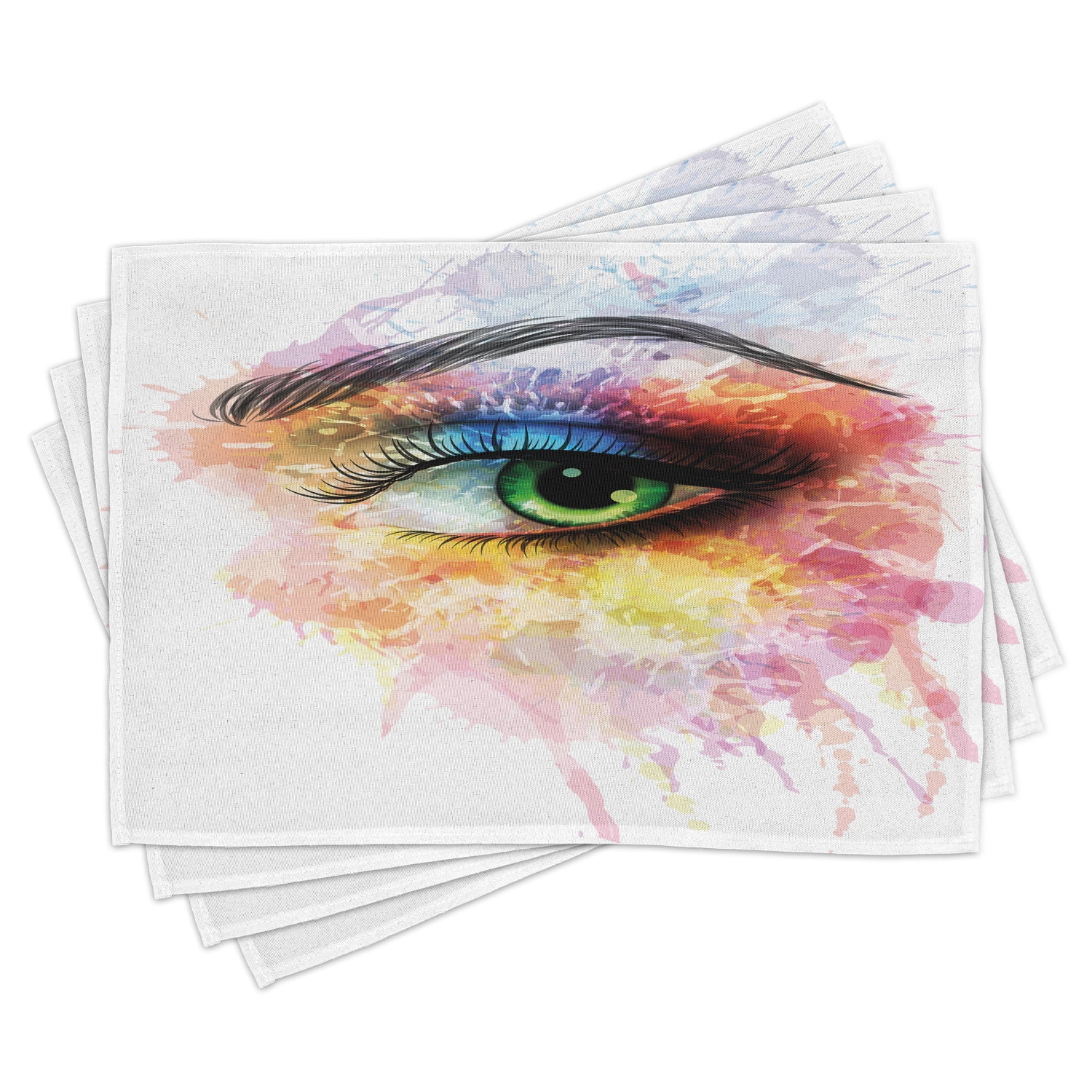 Ambesonne Eye Place Mats Set of 4, Woman Look Watercolor Art, Standard ...