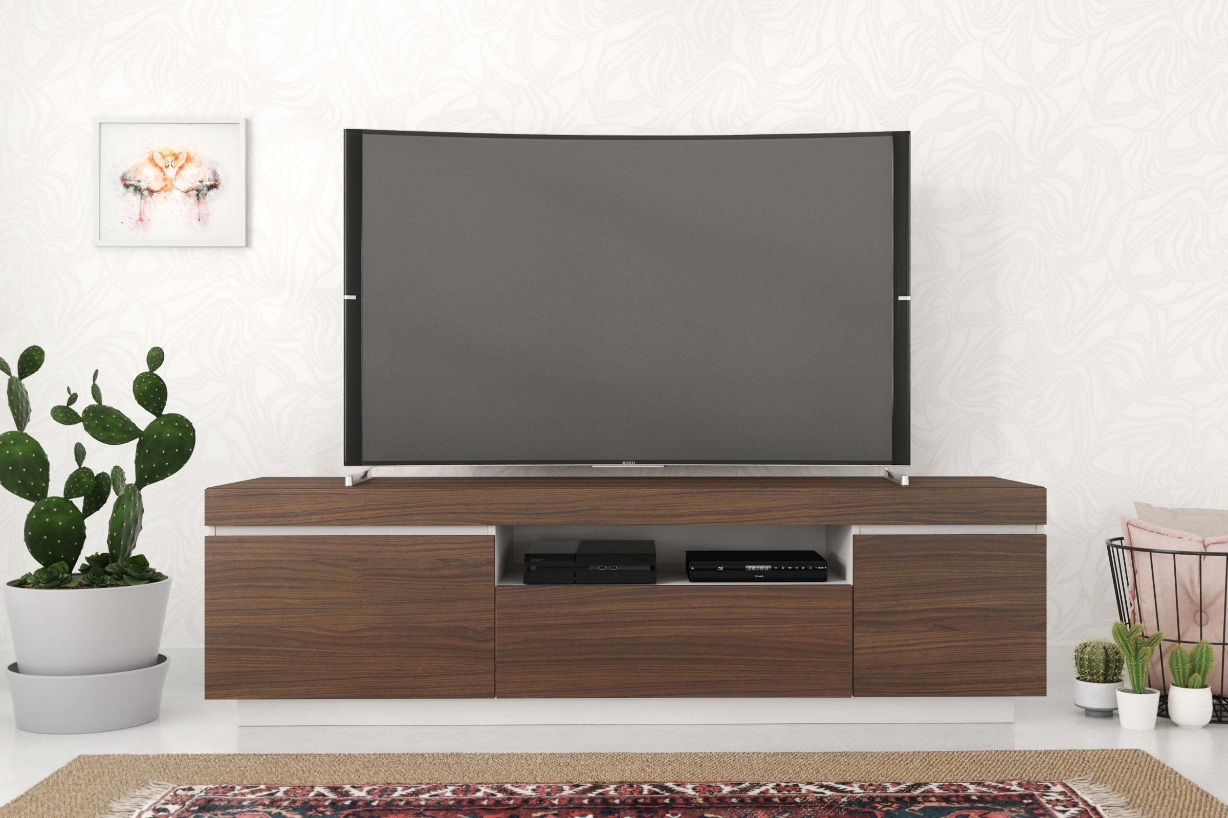 Nexera Cali 68-inch TV Stand, Walnut & White - Walmart.com
