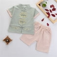 Boys Chinese Traditional Summer Outfits Short Sleeve Mandarin Collared ...