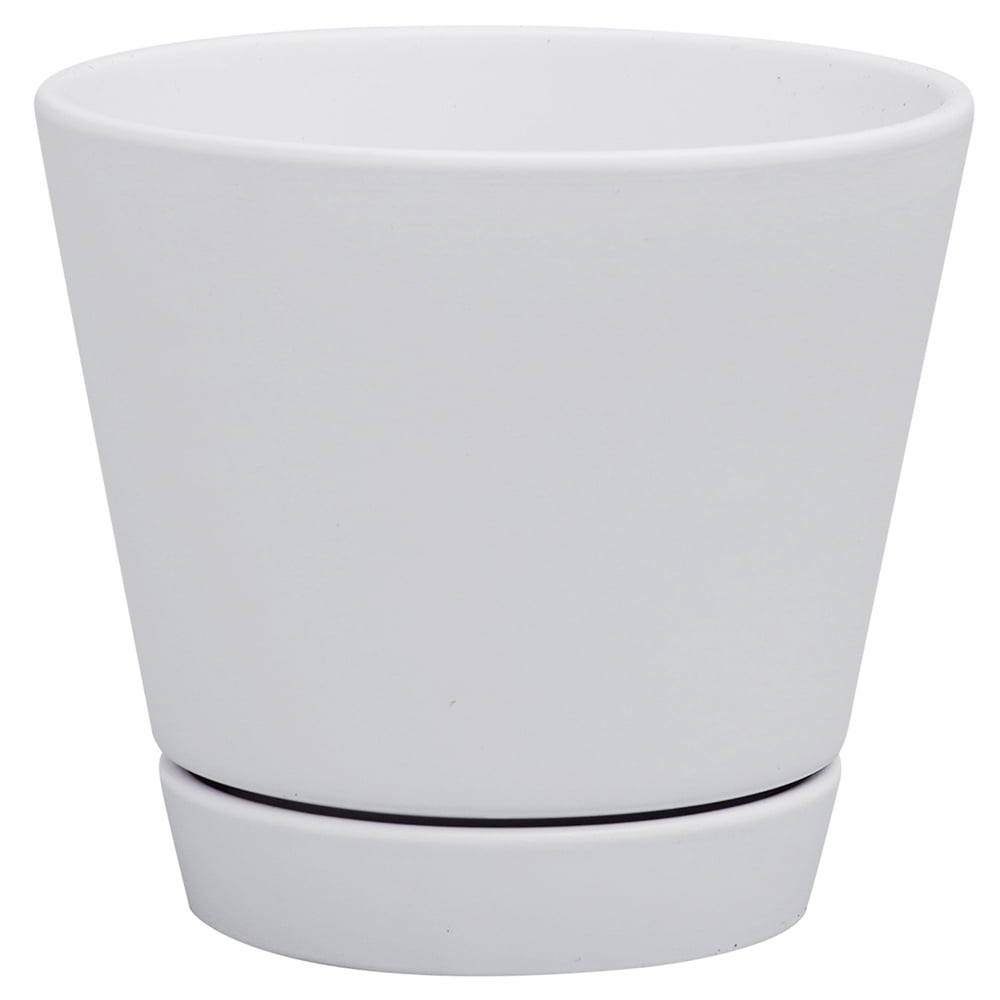 Mainstays Pottery 6" Matte White Ceramic Planter with Saucer - Walmart ...
