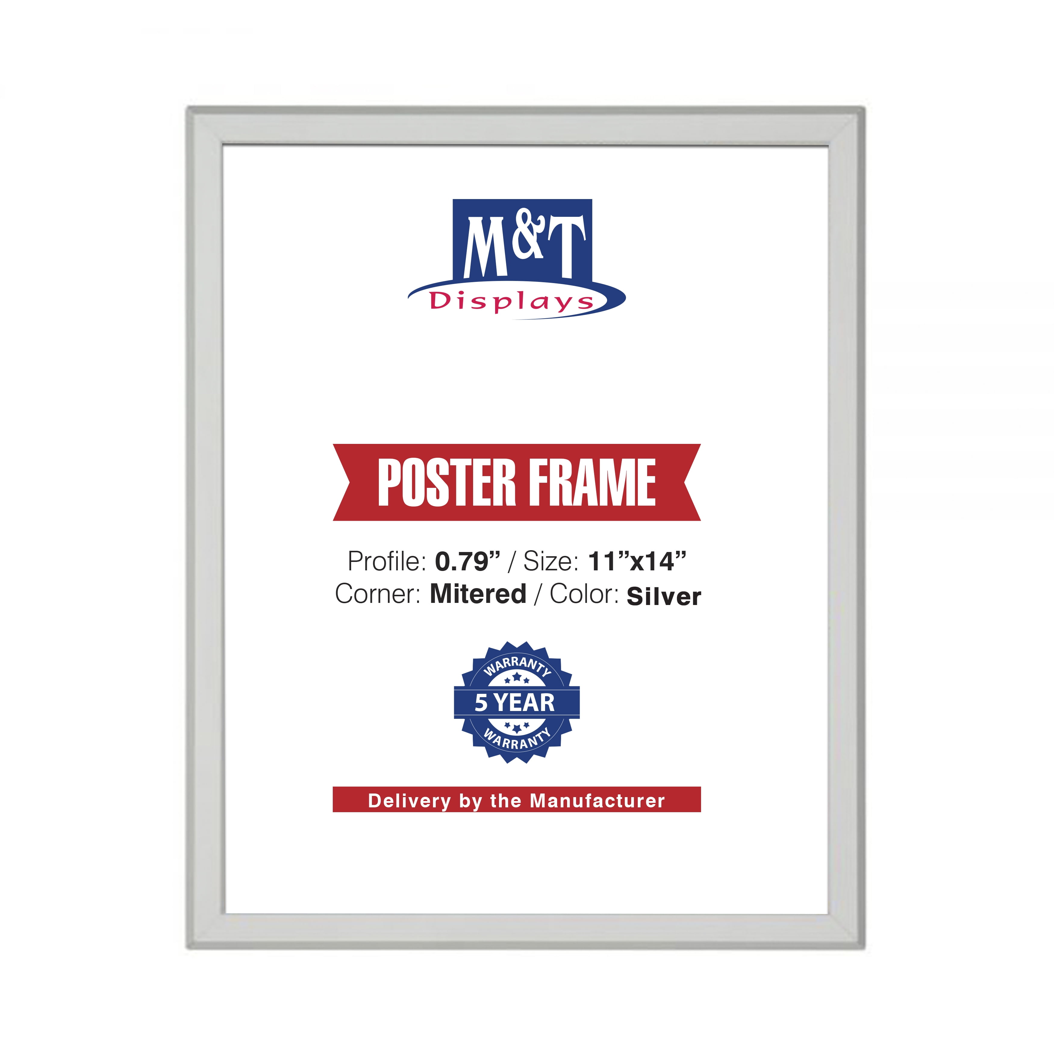 M&T Displays Snap Poster Frame 11x14 Inch Silver 0.79" Aluminum Profile ...