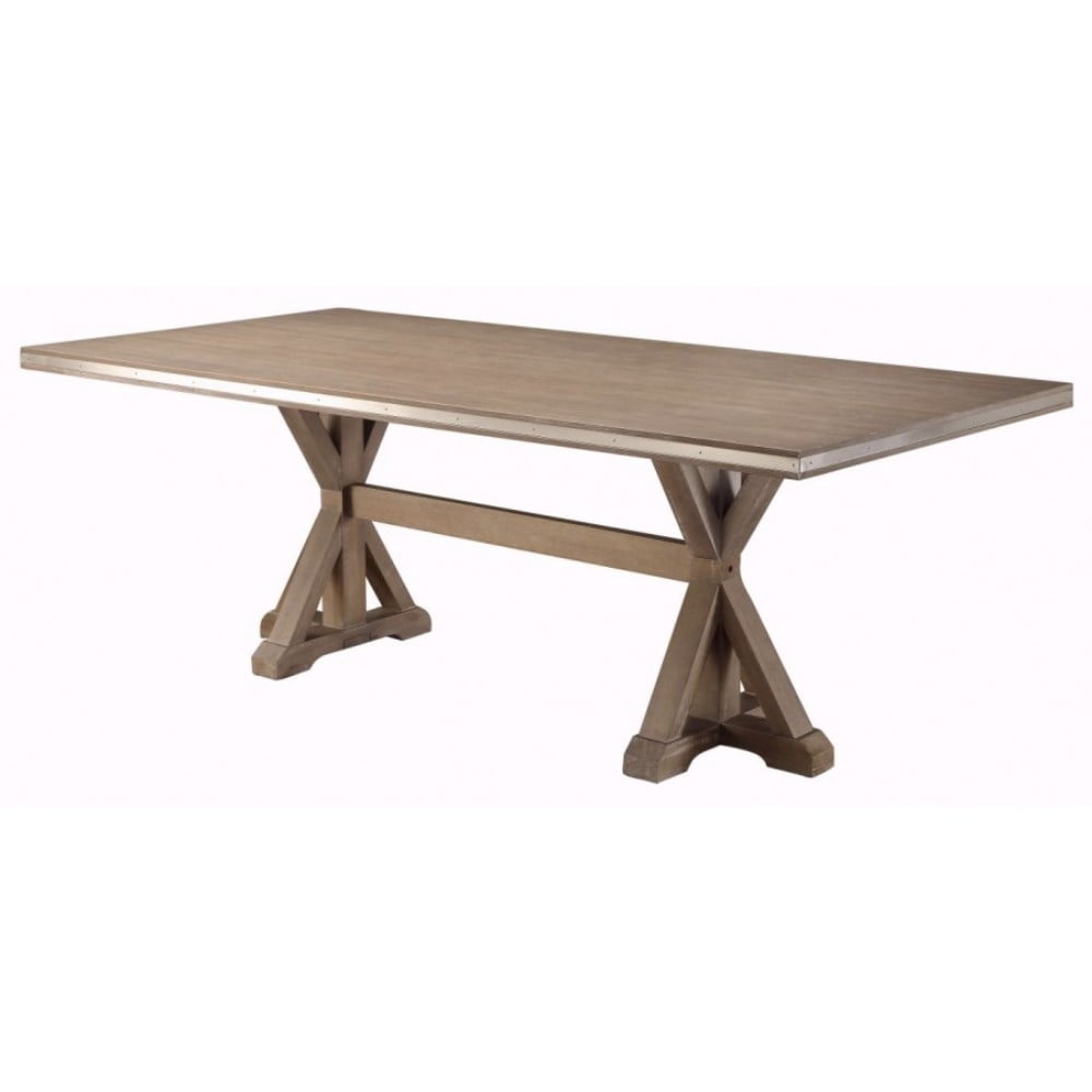 Metal Banded Wooden Rectangular Dinning Table With X-Base Double ...
