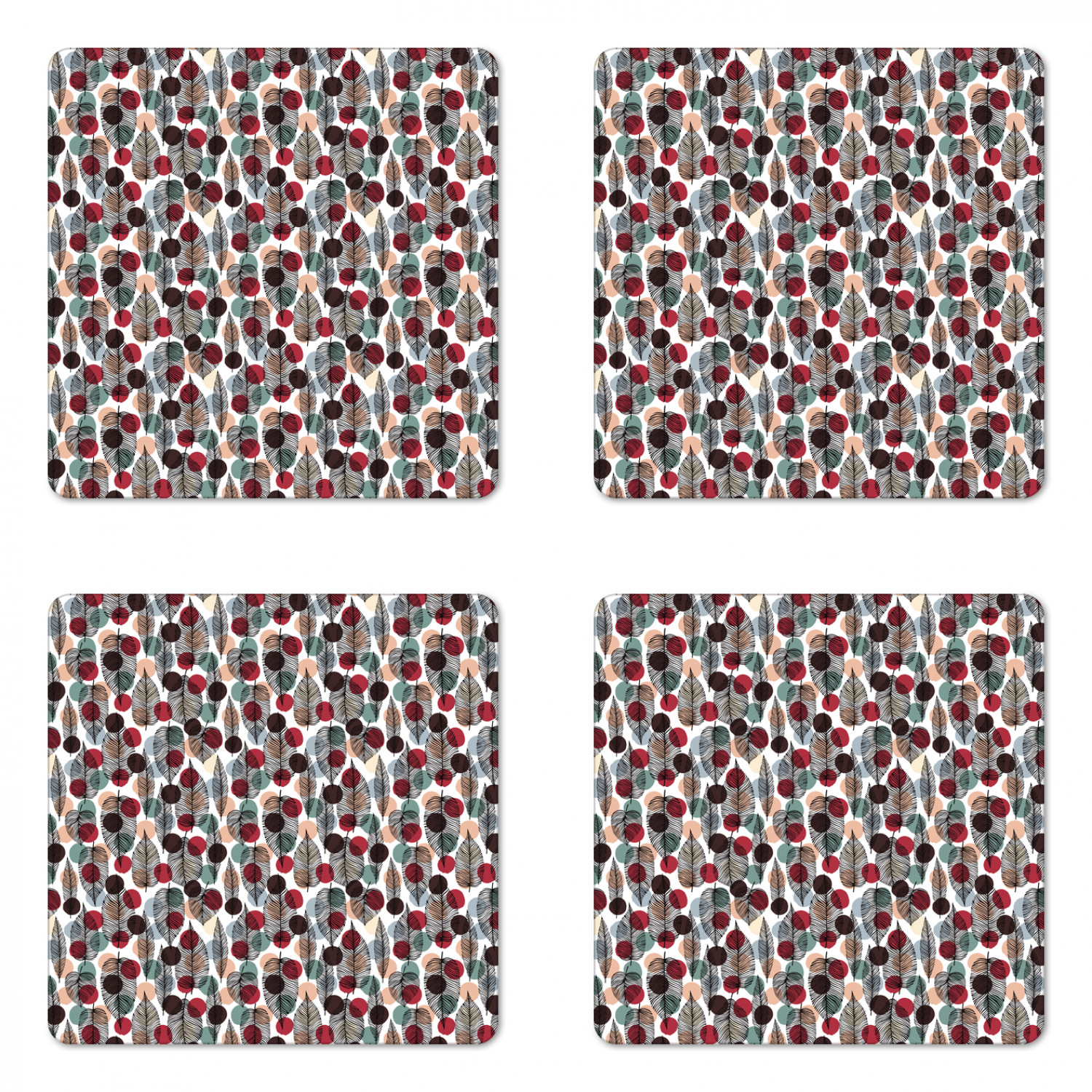 Leaves Coaster Set of 4, Vintage Colorful Dotted Background with ...