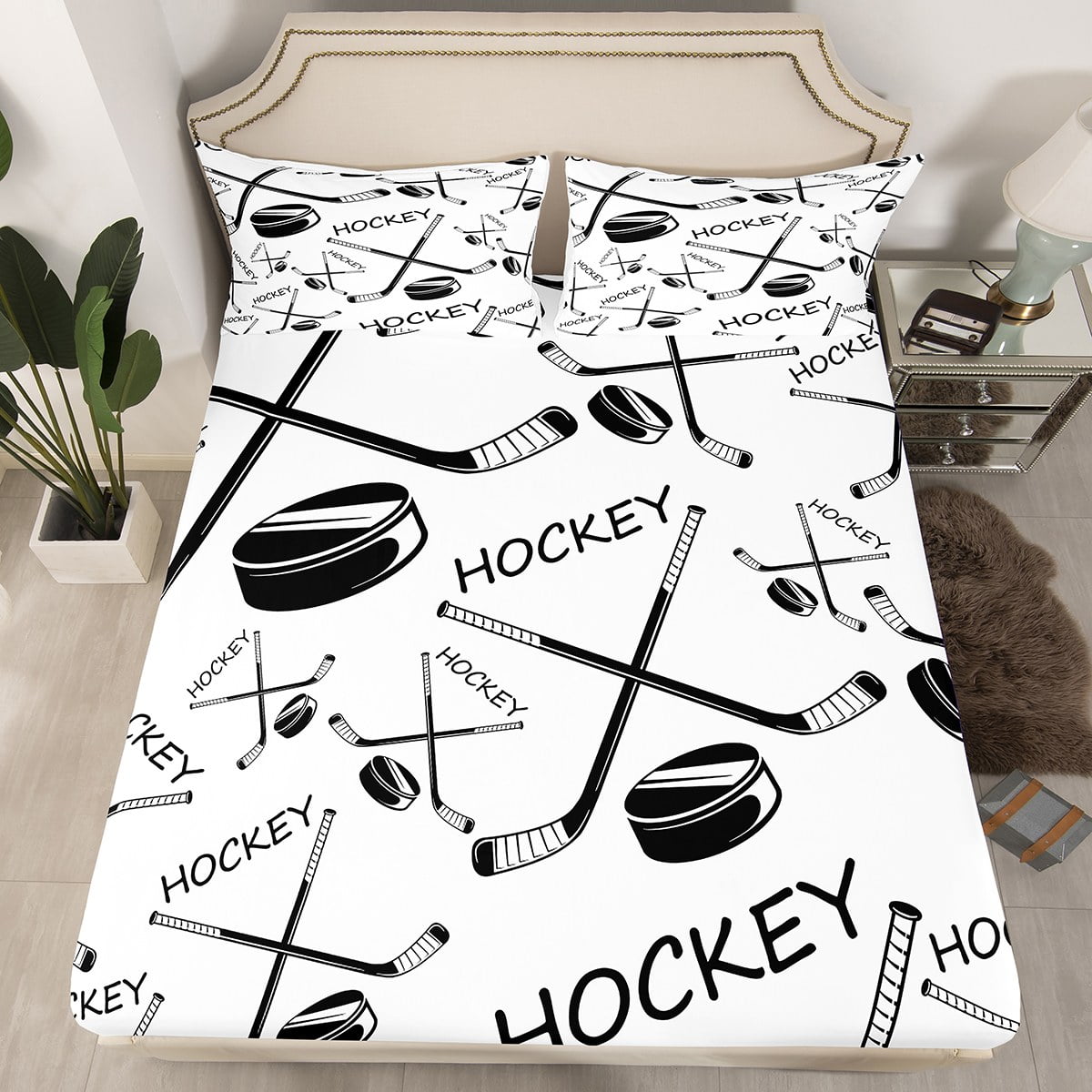 Click here for Erosebridal Cartoon Ice Hockey Fitted Sheet Queen... prices