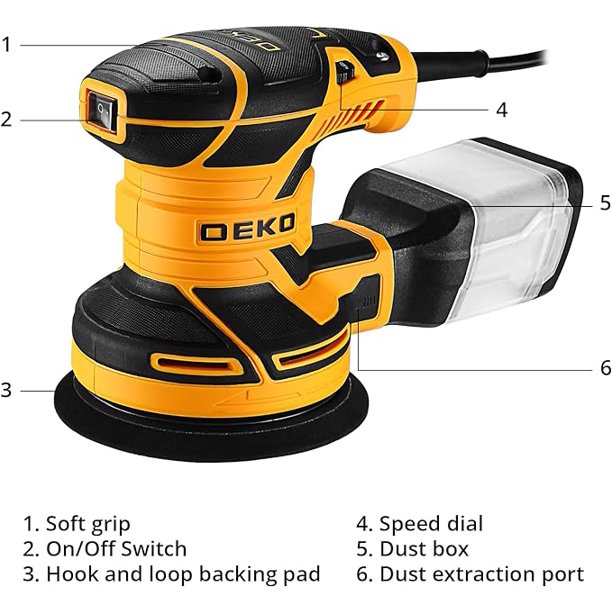 DEKO Random Orbit Sander 2.5A with 16Pcs Sandpapers, 6 Variable Speed ...