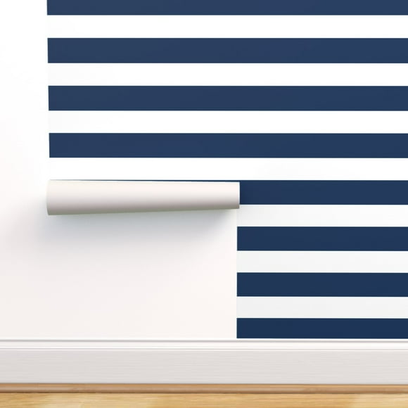 Navy And White Wide Stripe Wallpaper