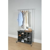 Mainstays Garment Rack with Shoe Cubbies Silver Black Metal Frame for ...