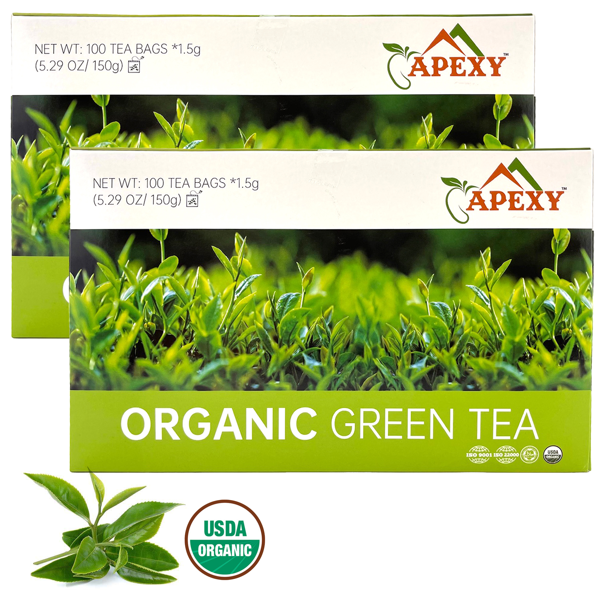 Apexy Organic Green Tea Bags, Individually Wrapped Tea Bags, 100 Count ...