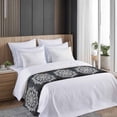 Abstract Flowers Ethnic Bed Runner Scarf, Blue Wood Grain King Bed ...