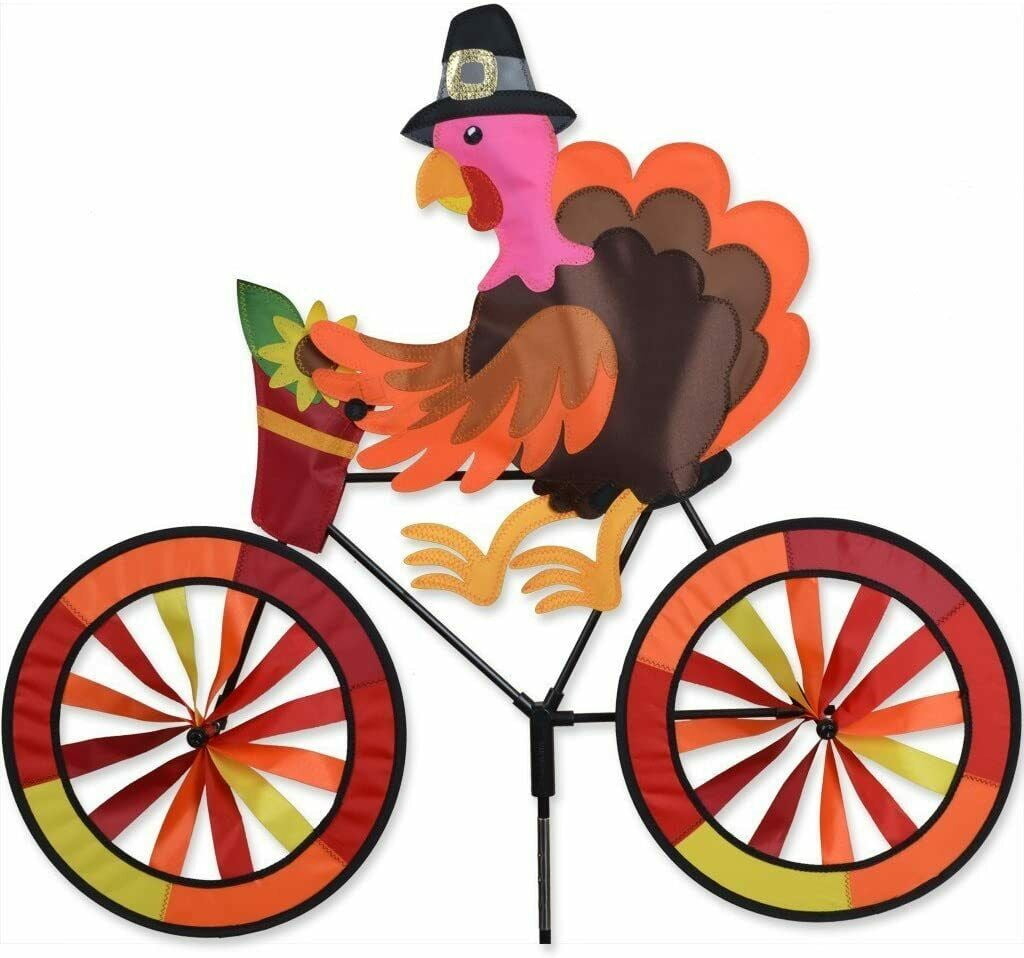 Turkey 30 in. - Bike Riding Garden Thanksgiving Wind Spinner by Premier ...