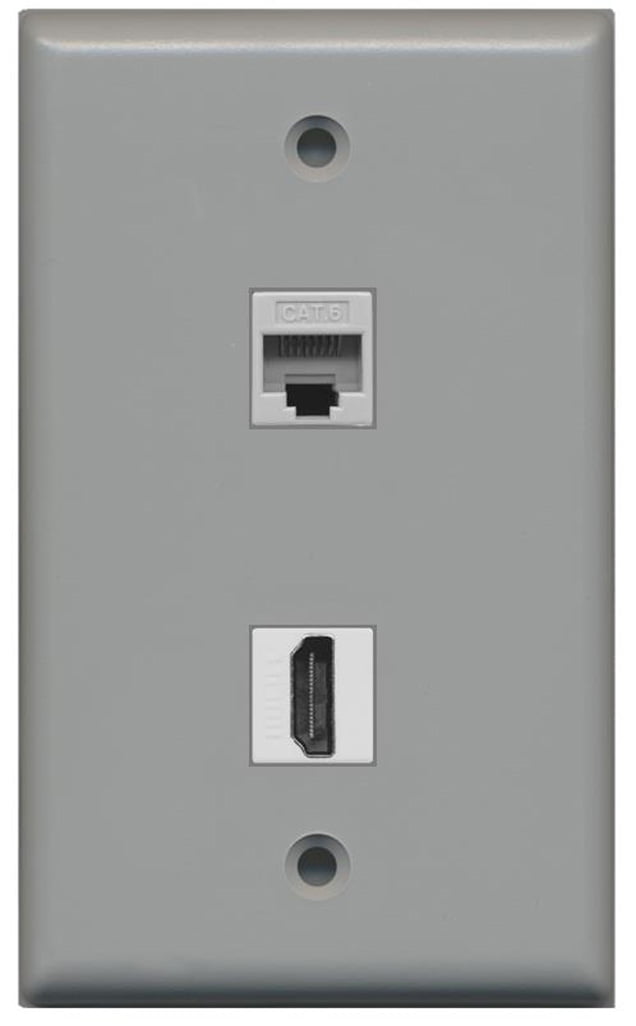 RiteAV - 1 Cat6 Ethernet and 1 HDMI Port Wall Plate - Gray - Bracket ...