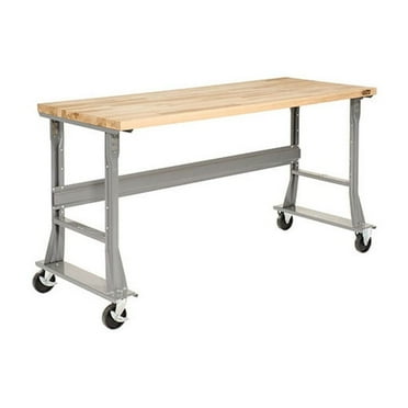 Mobile Adjustable Height Workbench, Maple Butcher Block Square Edge, 72 ...