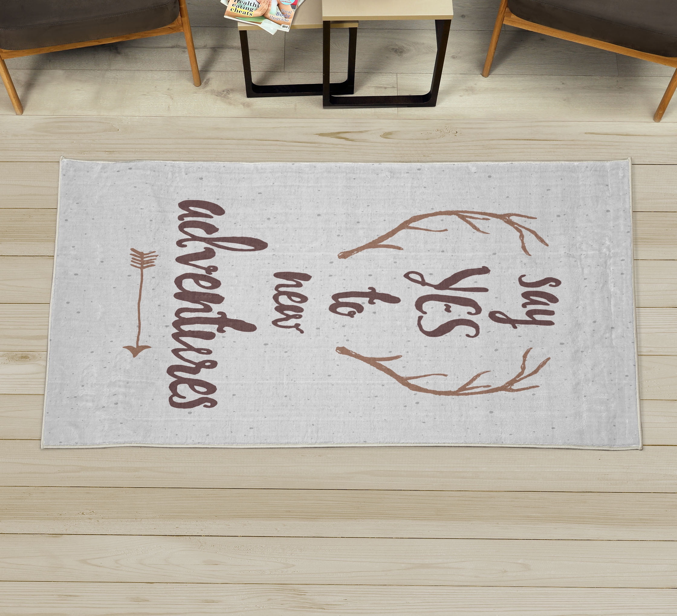 Adventure Decorative Rug, Calligraphic Words Antlers and Arrow on ...
