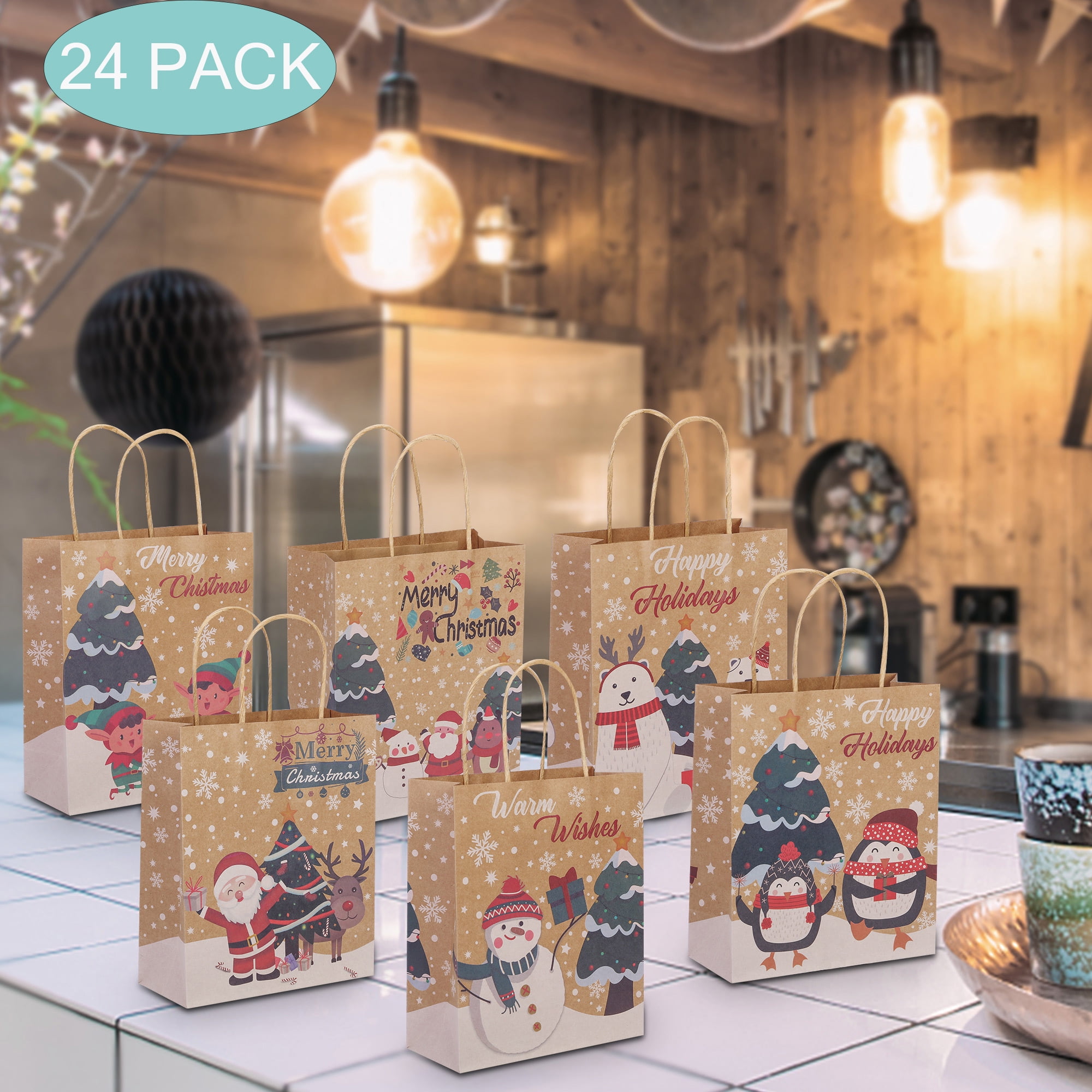 SHCKE 24-pack Christmas Bags 6 Styles Christmas Paper Gift Bags ...