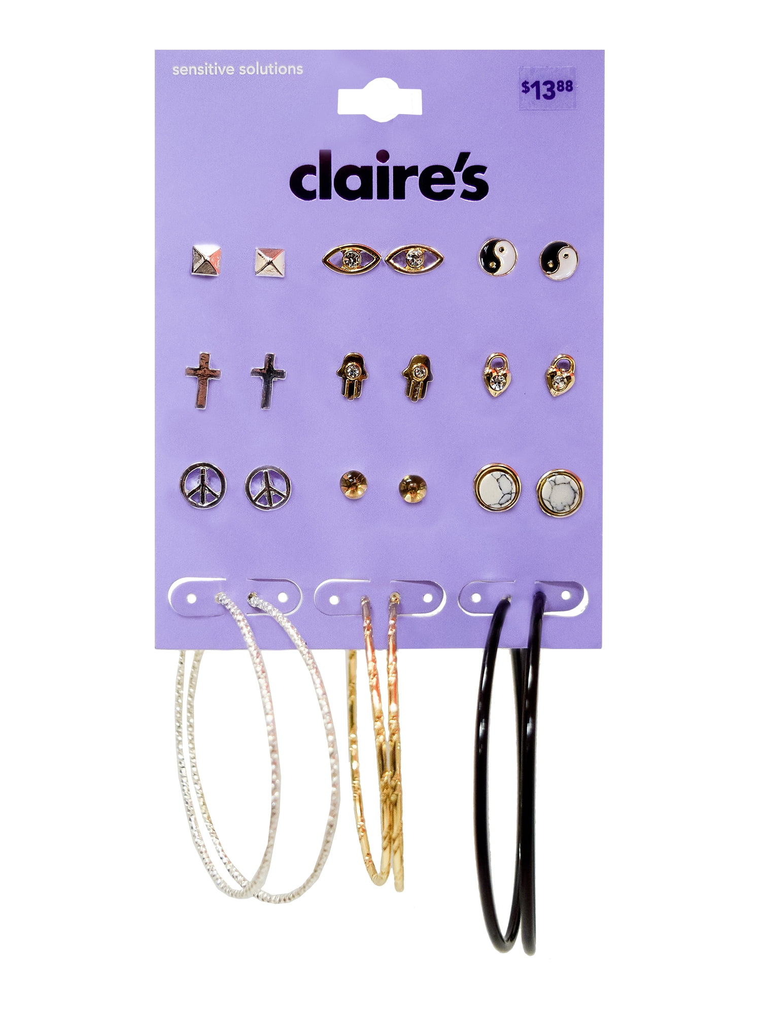 Claire's Teenagers Mixed Metal Mystical Stud Hoop Earrings Set Post ...