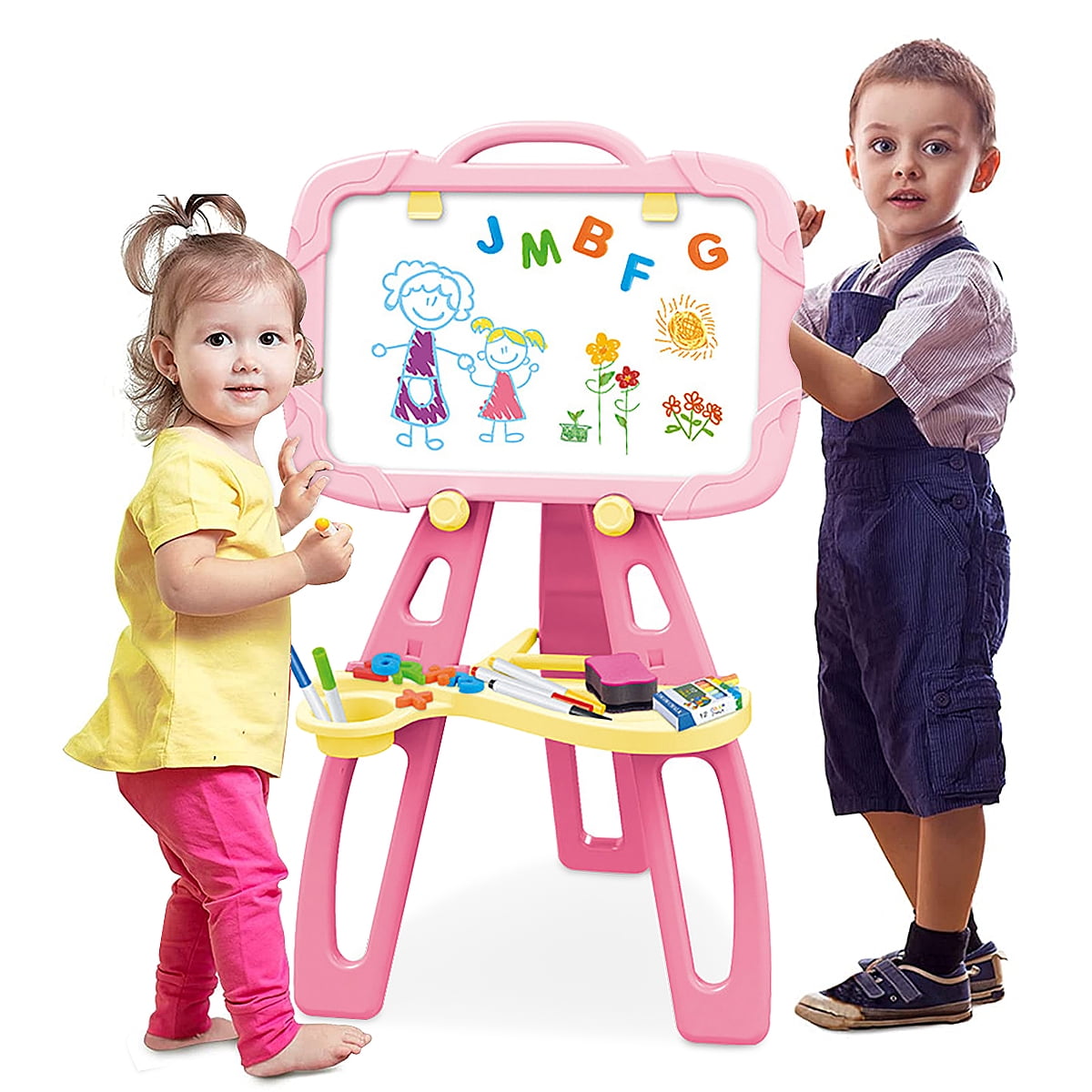 4 in 1 Kids Art Easel Standing Easel Table Easel, Double Sided Magnetic ...
