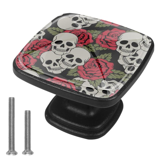 4 Pcs Cabinet Handle Drawer Pulls Skull Knobs with Screws Square ...
