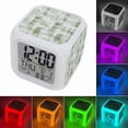 Alarm Clocks Sage Green Tie-dye Digital Clock 7 Color LED Night Light ...